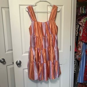 Dresses | Peach Pink Colorblock Square Neck Sleeveless Tiered Dress ...